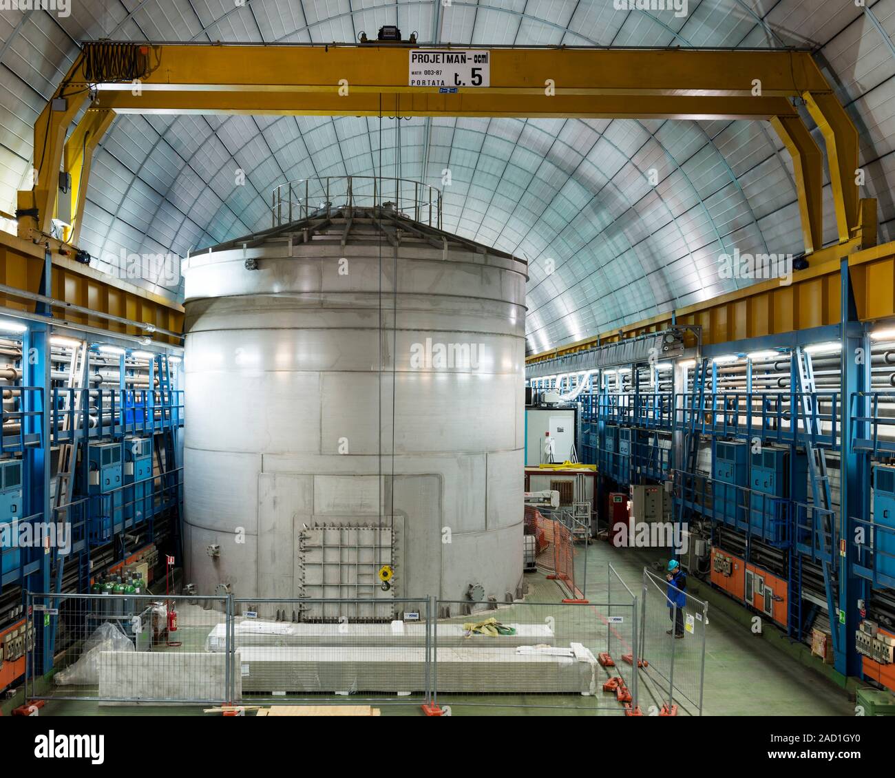 LNGS particle physics laboratory. Interior of Hall B of the Laboratori Nazionali del Gran Sasso ...