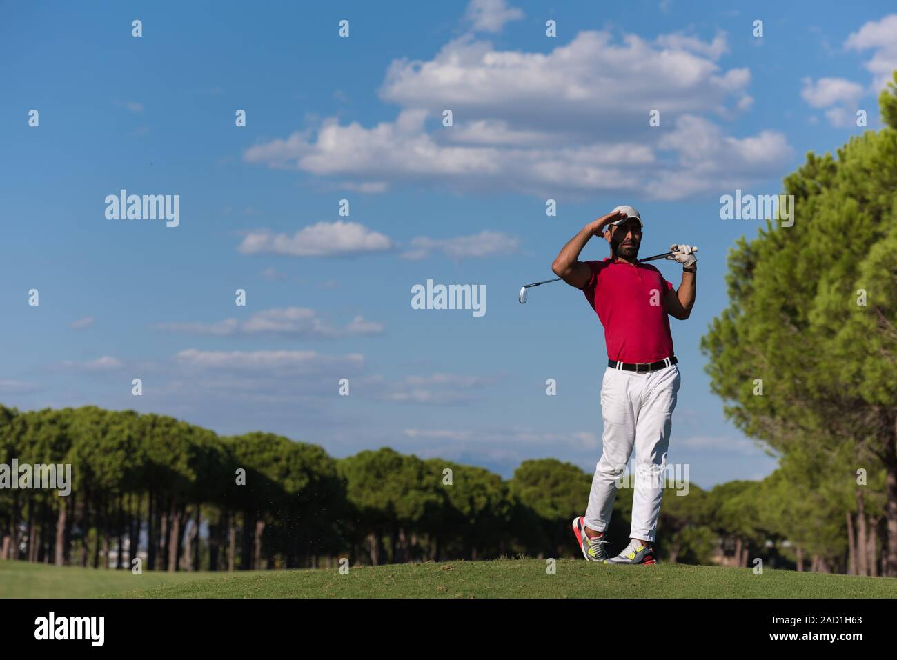 golf player hitting long shot Stock Photo - Alamy