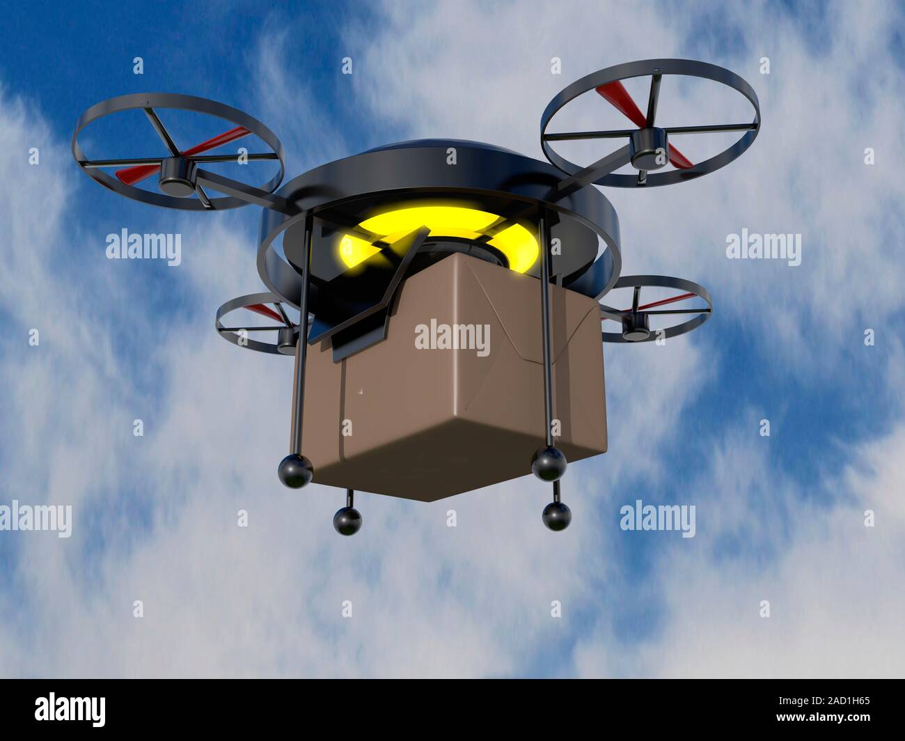 Delivery drone. Computer illustration of a quadcopter unmanned aerial ...