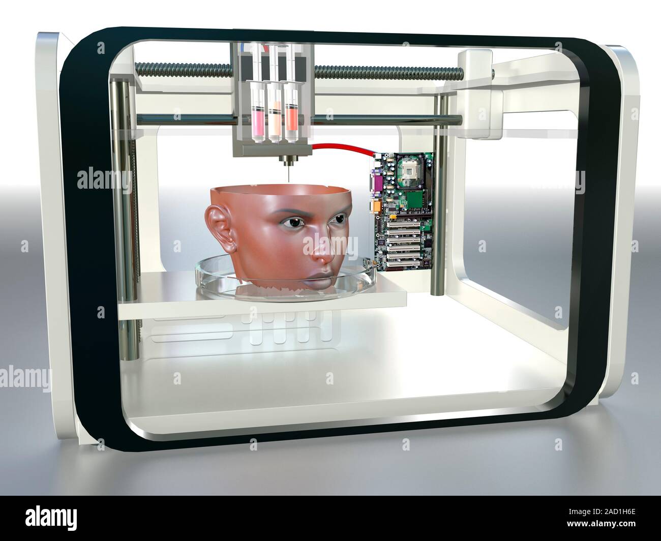 3D printed face, conceptual image. Computer illustration of a 3D ...