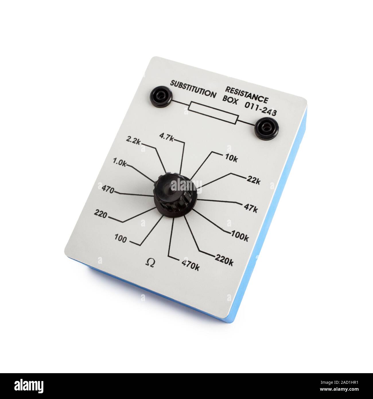 Variable resistor. A resistor box, offering fixed resistance values ...