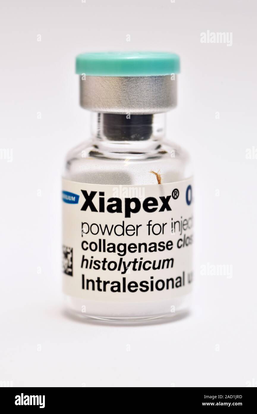 Dupuytren's contracture treatment enzyme. Vial of collagenase (Xiapex ...