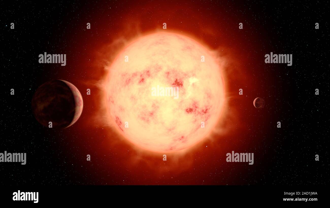 Super Earth alien planet and its parent star and other planets ...