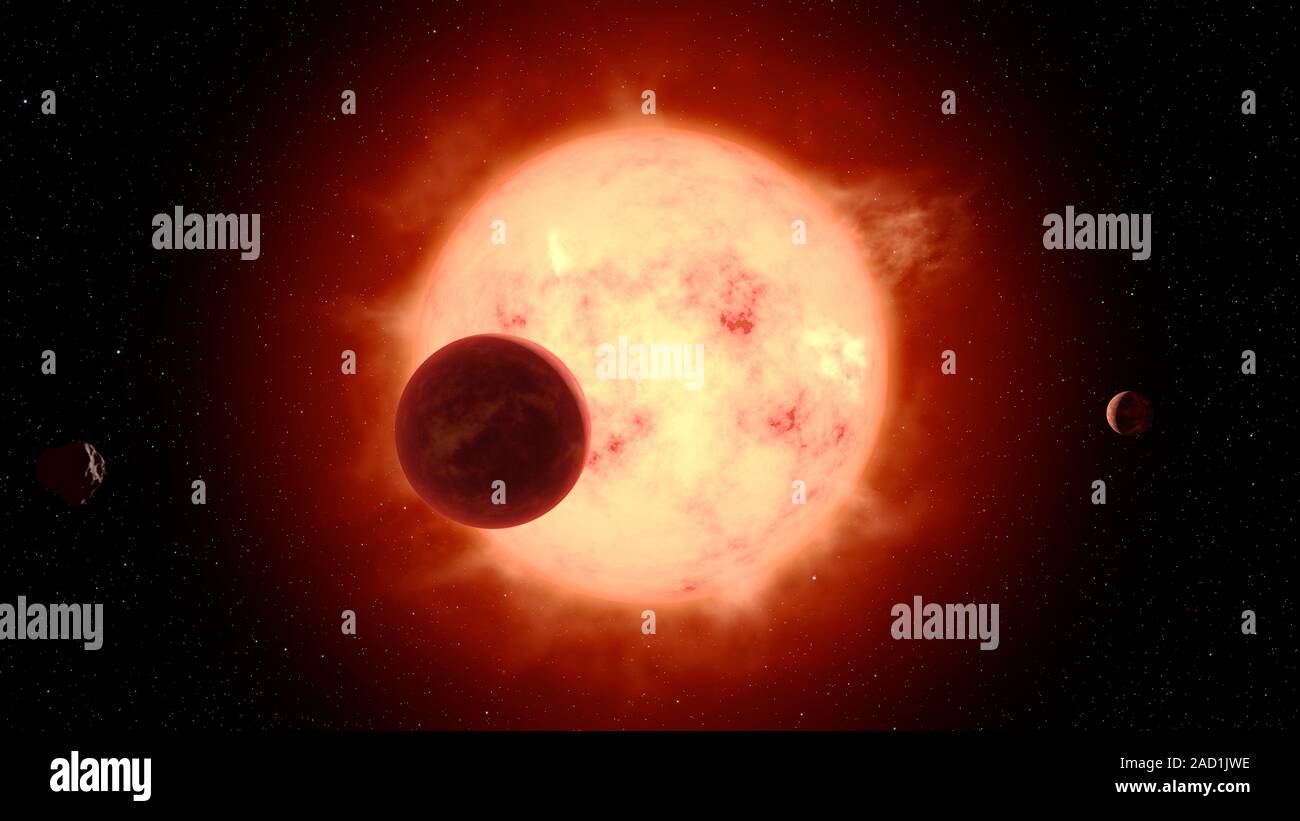 Super Earth alien planet and its parent star and other planets ...