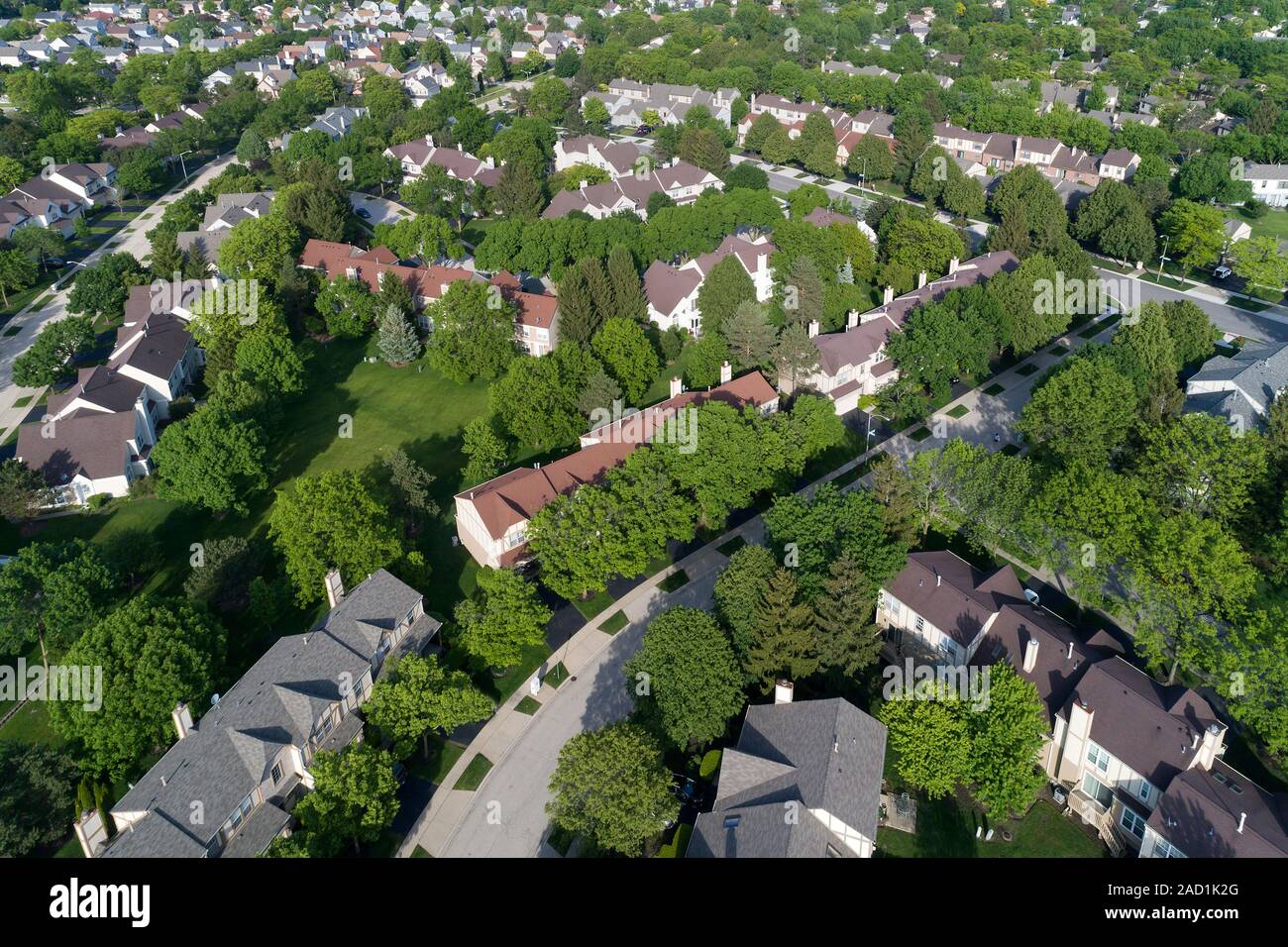 Aerial view of a townhouse complex in a circular Chicago suburban ...