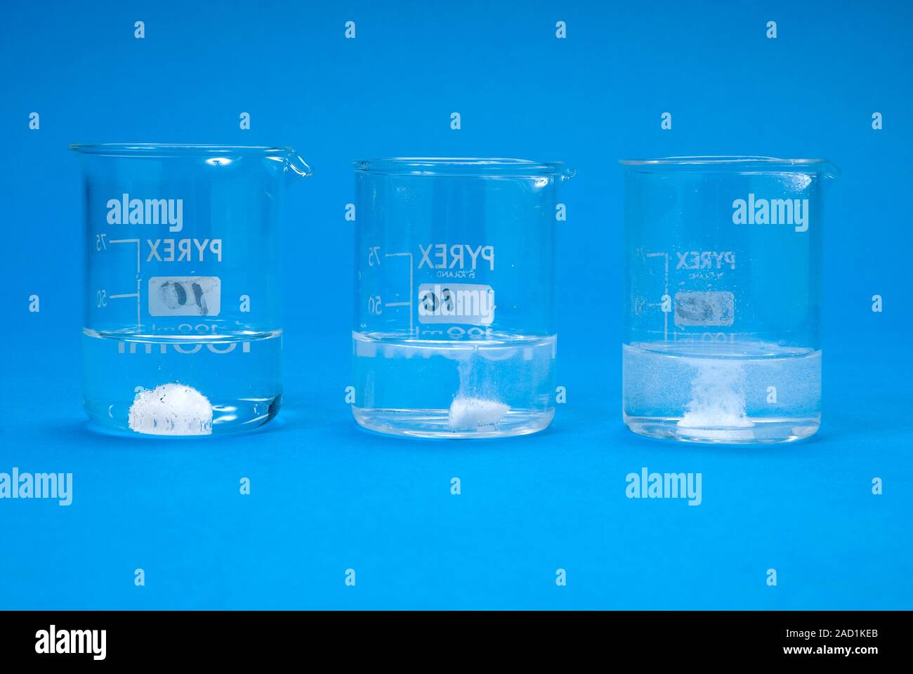 Marble in acid demonstration. Three beakers containing marble in (from ...