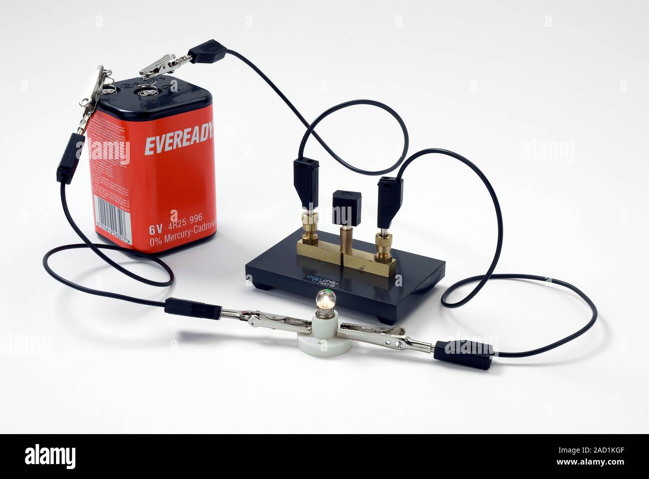 Circuit with bulb and switch. Battery (red) connected to a bulb (bottom ...