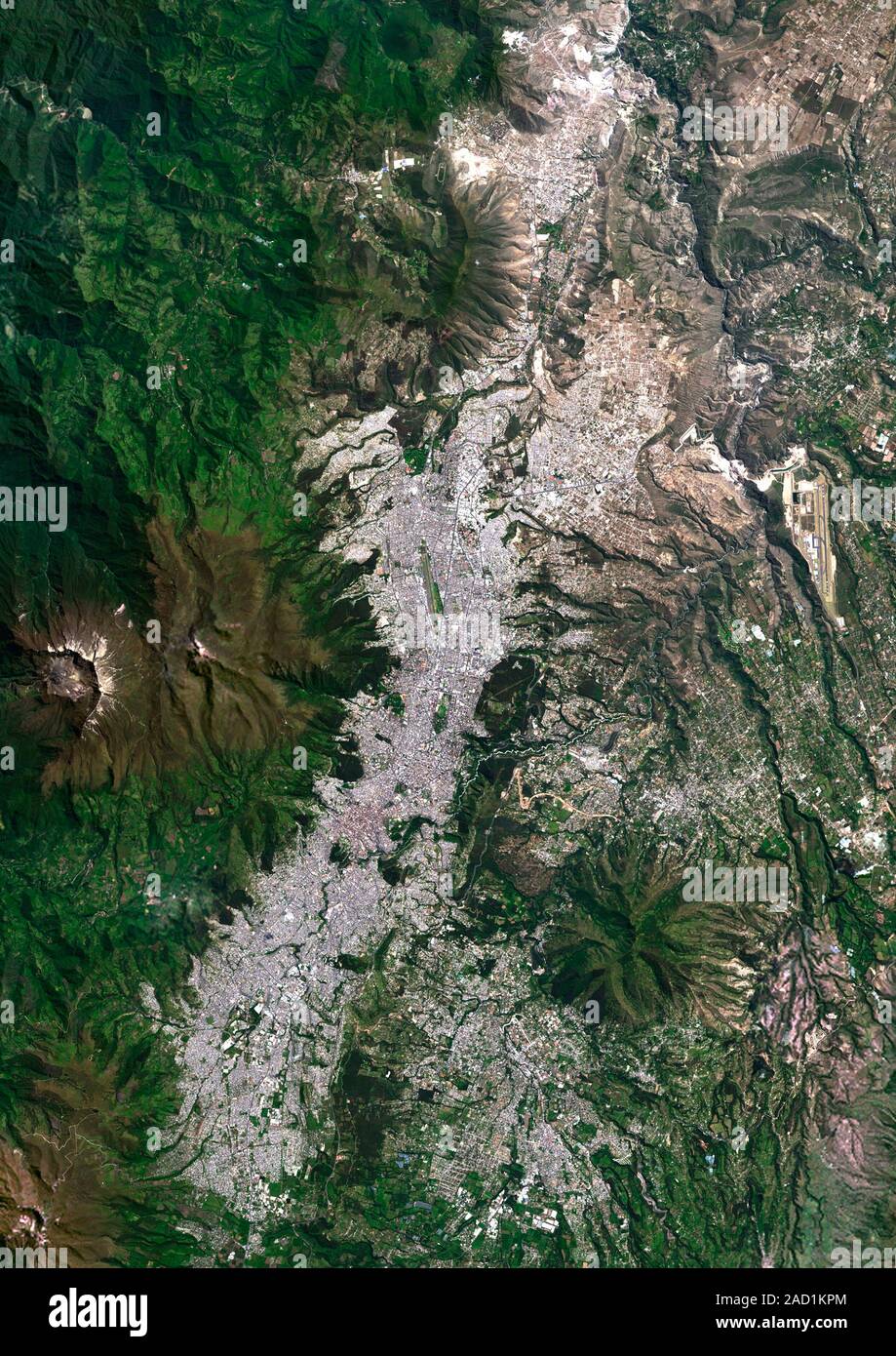 Quito, Ecuador. Satellite image of Quito (grey), the capital city of ...