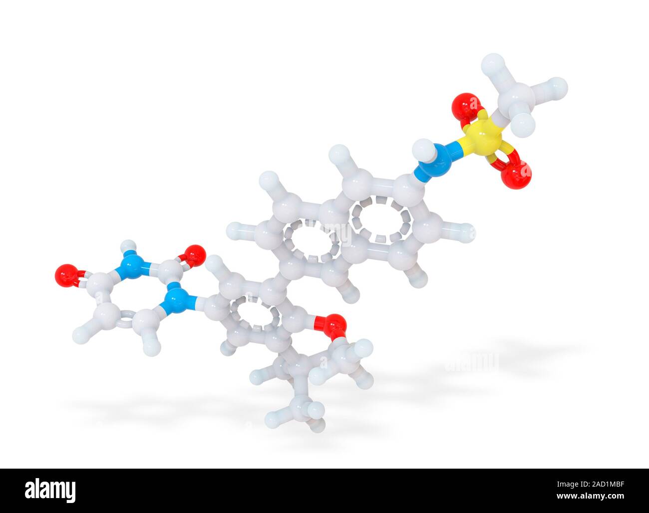 Dasabuvir drug molecule. Computer illustration showing the structure of ...