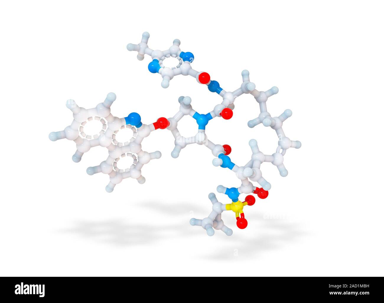 Paritaprevir drug molecule. Computer illustration showing the structure ...