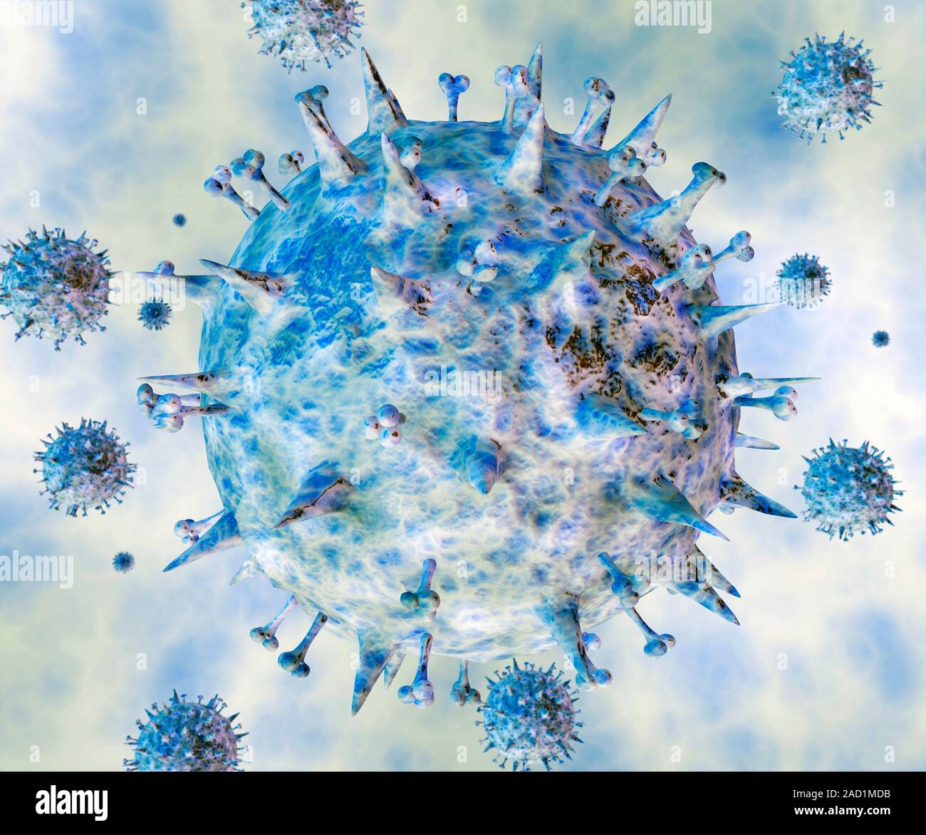 Influenza virus particle. Illustration showing the external structure ...