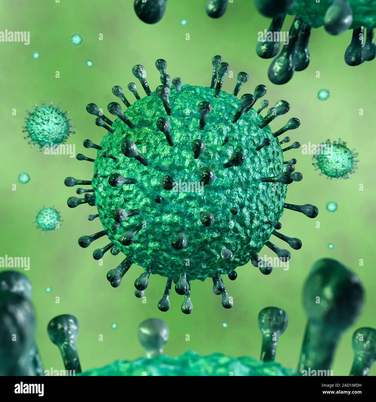 SARS virus particle. Illustration showing the external structure of a ...