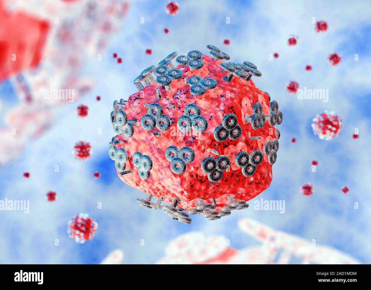 AIDS virus particle, illustration. AIDS (acquired immune deficiency ...