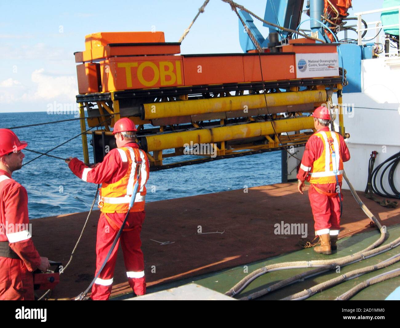 TOBI (Towed Ocean Bottom Instrument) seafloor mapping instrument being ...