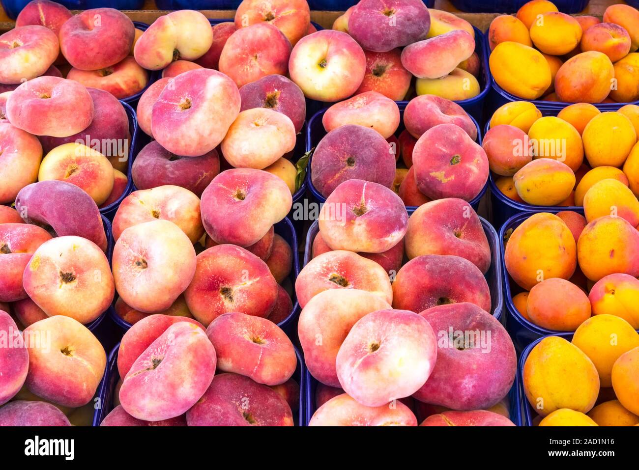 Different peaches for sale at a market in Palermo, Sicily Stock Photo ...
