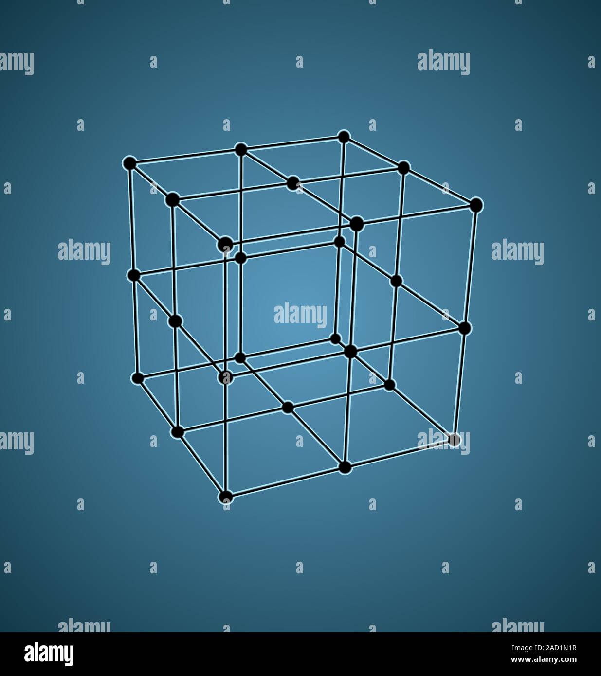 Wireframe mesh polygonal element. Cube with connected lines and dots ...