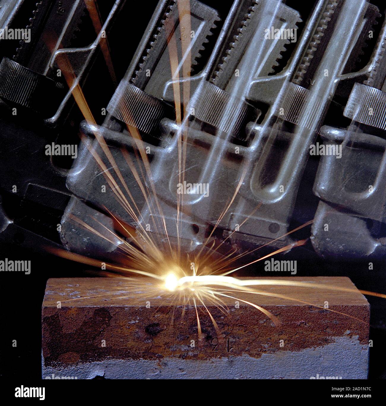 Frictional thermite reaction. Friction igniting a thermite reaction ...