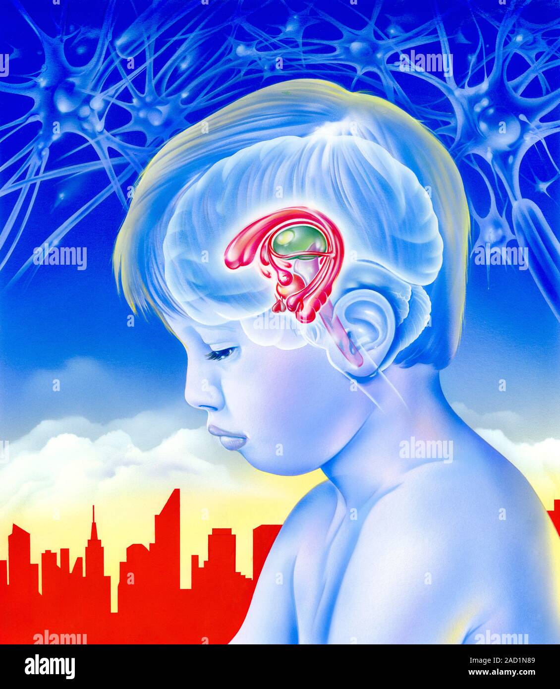 The brain and childhood depression. Illustration of the structures of ...