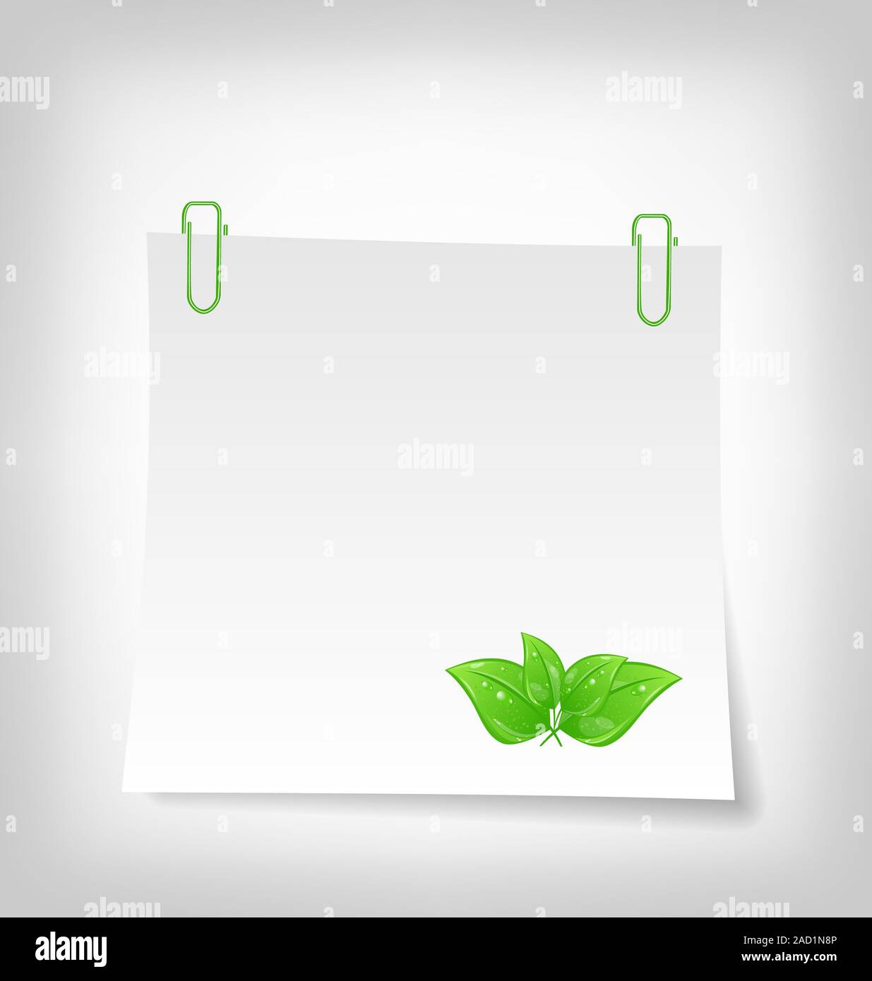 blank note paper with green leaves, isolated on white background Stock ...