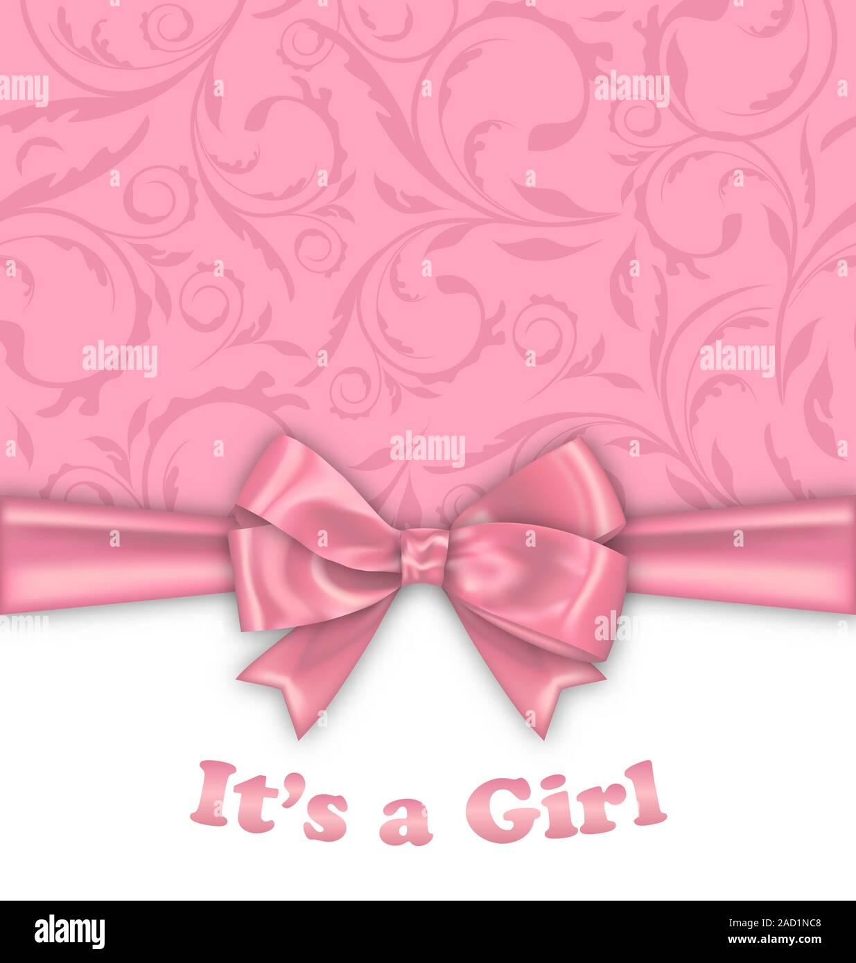 Girl Baby Shower Invitation Card with Pink Bow Ribbon Stock Photo - Alamy