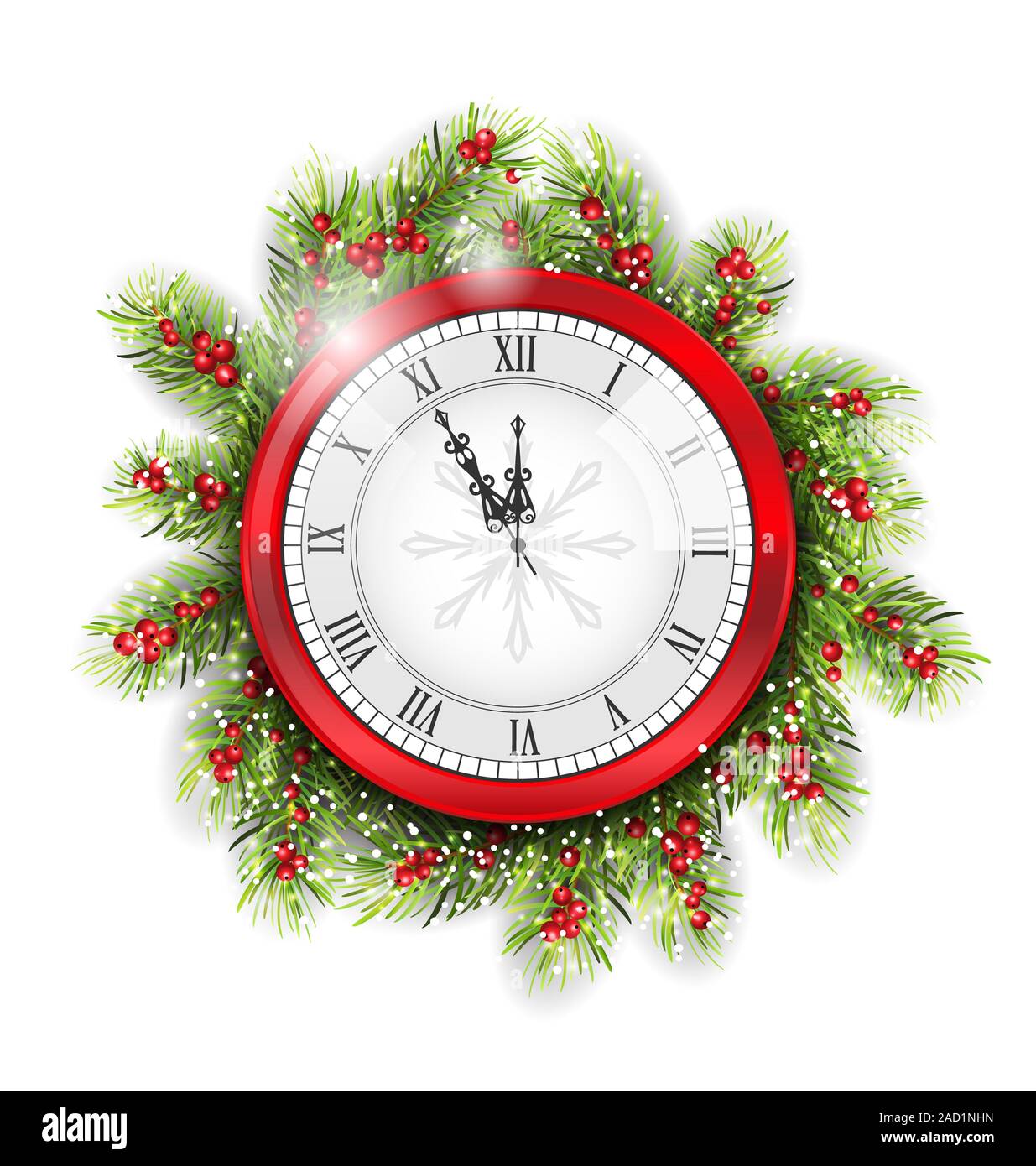 Christmas Fir Branches with Clock Stock Photo - Alamy