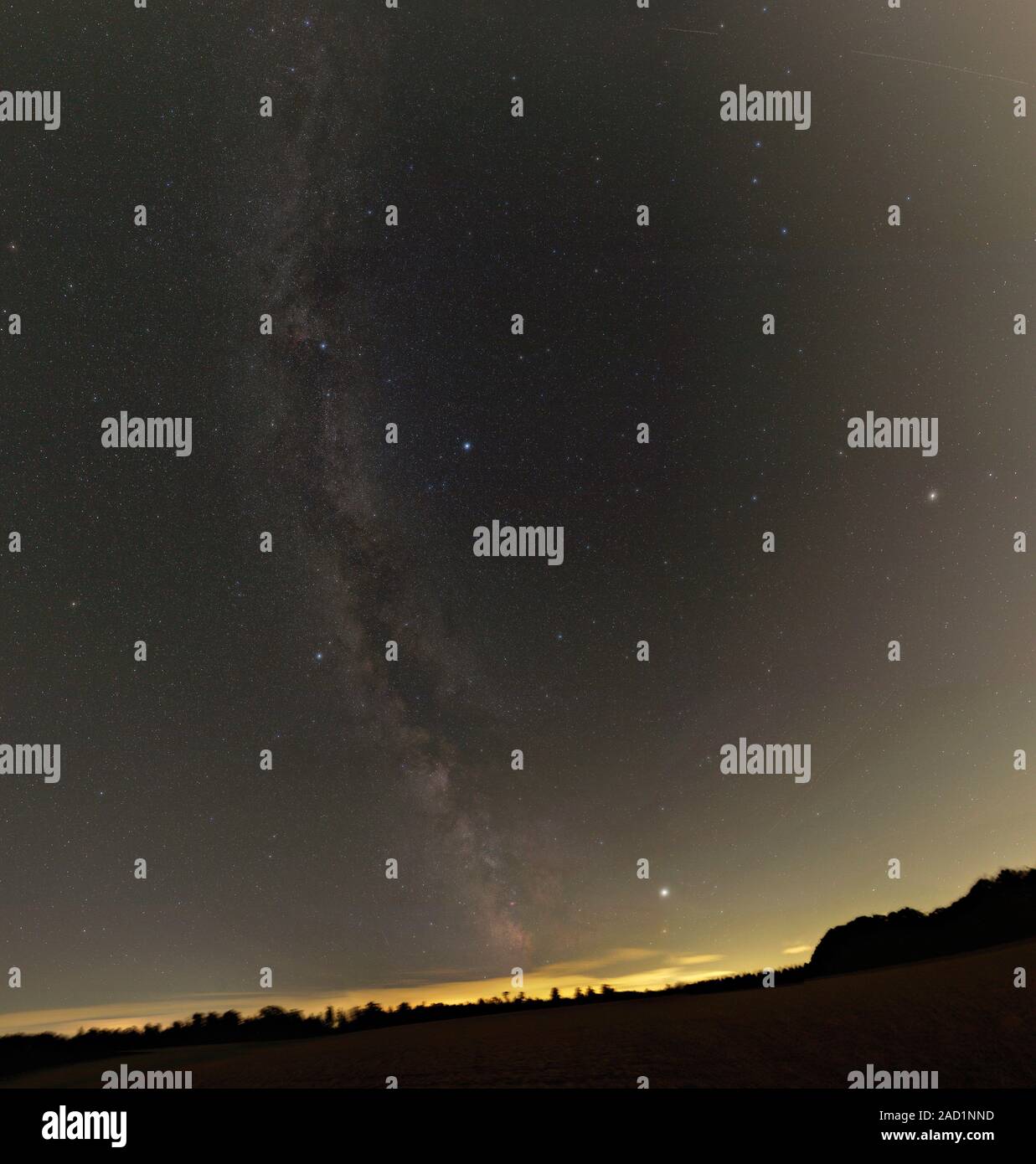 Summer stars and light pollution. View of the night sky in the ...