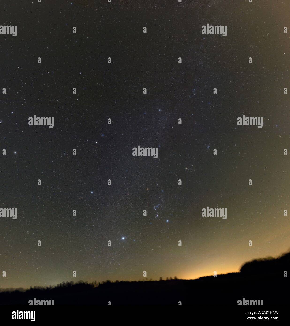 Winter stars and light pollution. View of the night sky in the ...