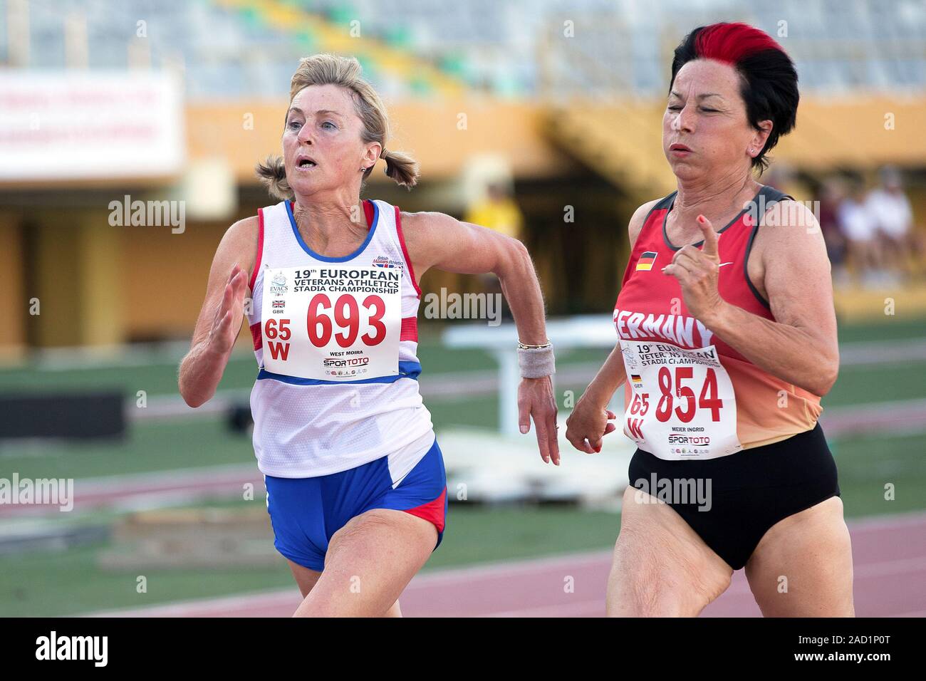 Moira West, (b. 1949), Great Britain, overtakes Ingrid Meier (b. 1947), Germany. This made her ...