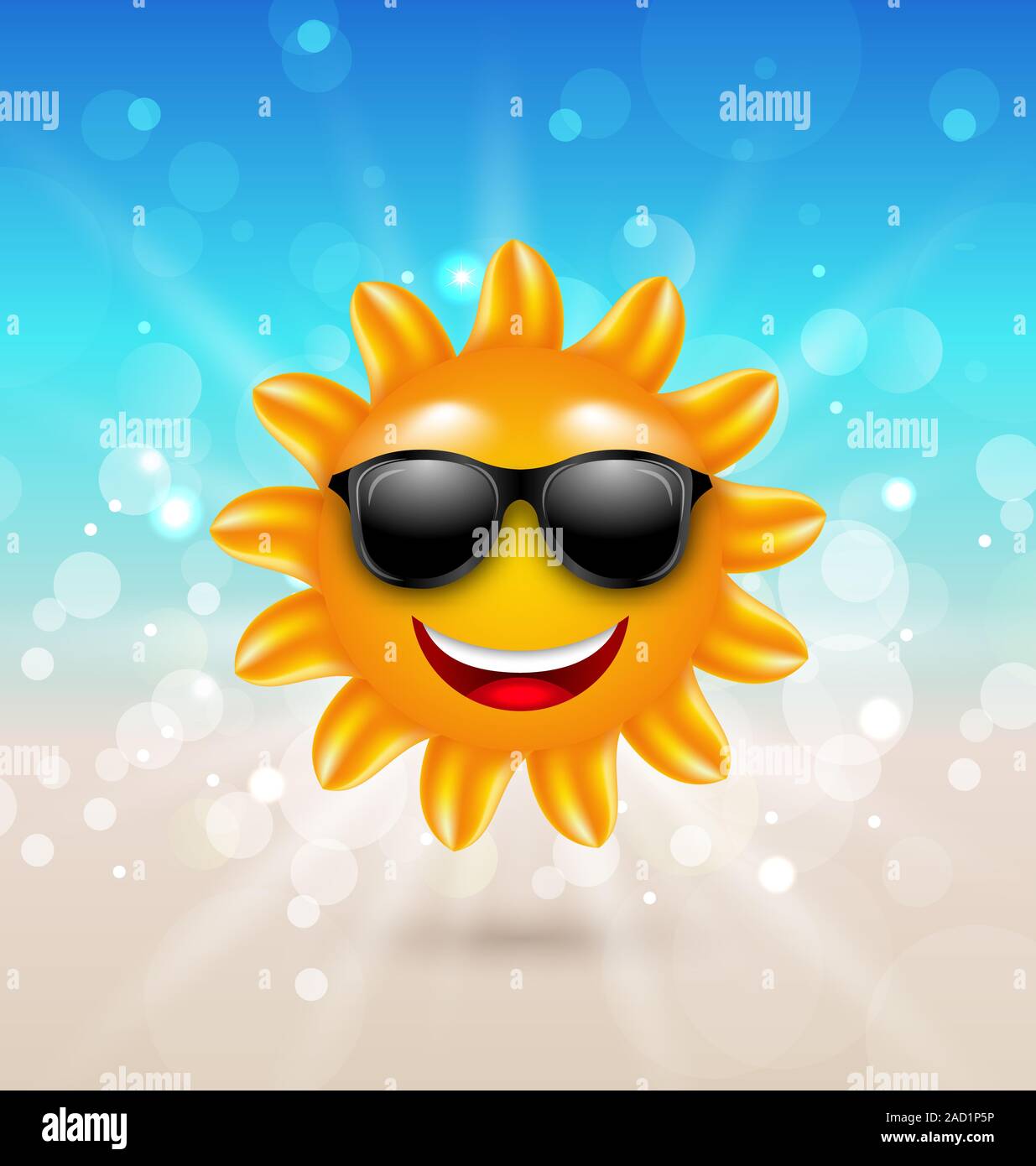 Abstract Hello Summer Background with Cheerful Summer Sun in Sunglasses ...