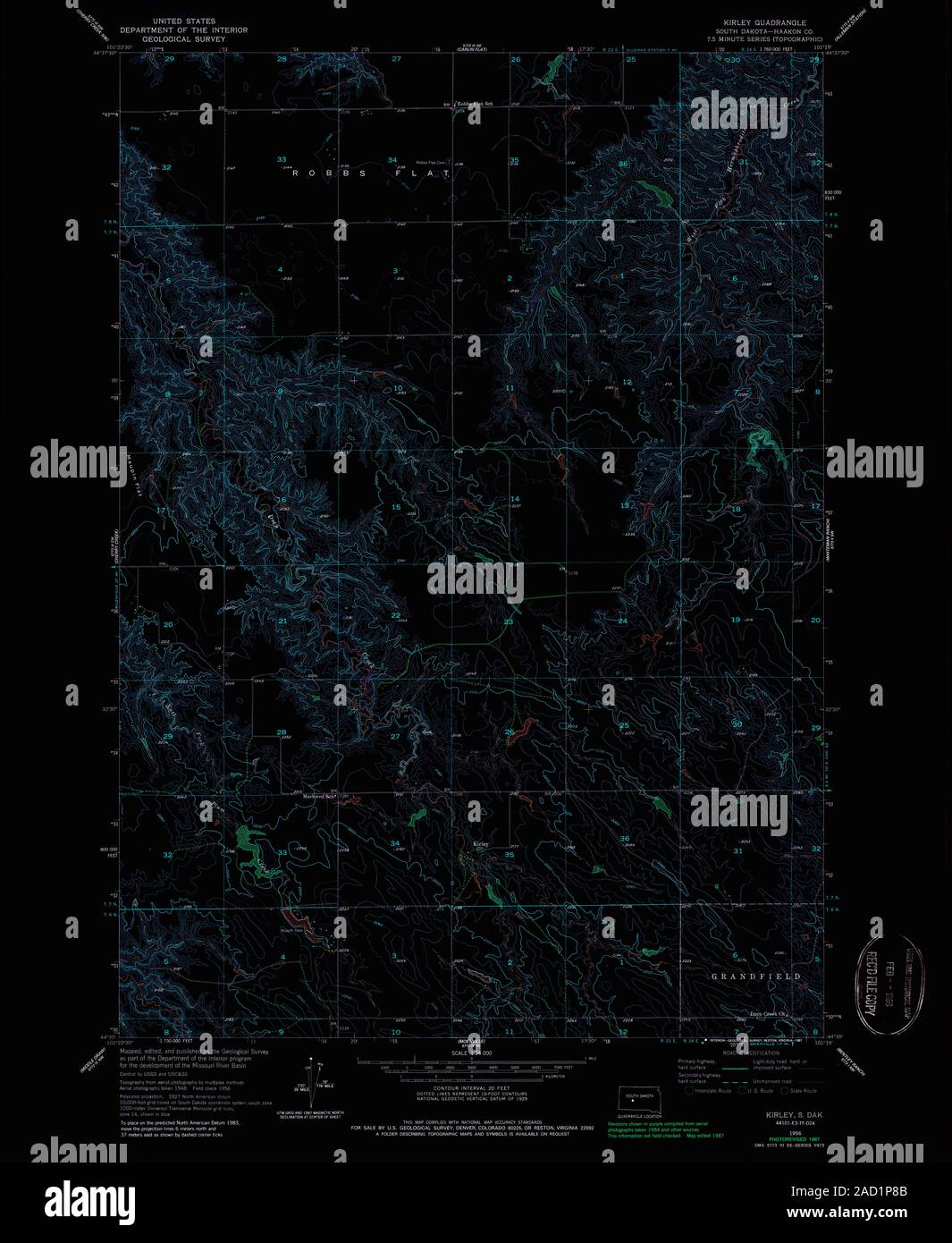 USGS TOPO Map South Dakota SD Kirley 343541 1956 24000 Inverted ...