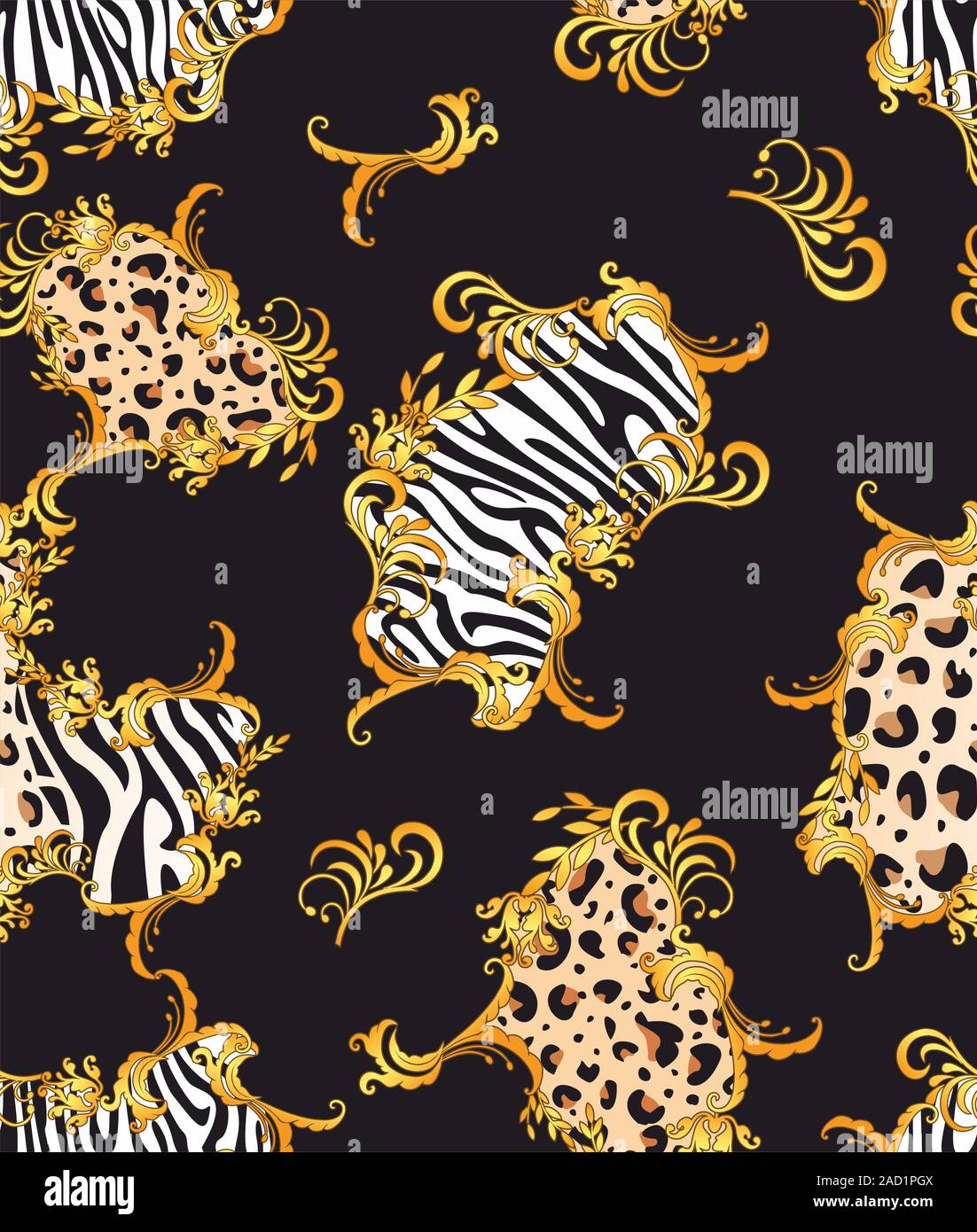 Seamless Wild Safari Skin Pattern.Gold Baroque Ornament.Golden ...