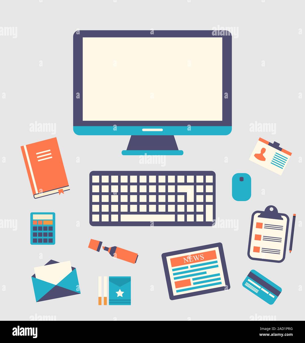 Workplace icons and object, trendy flat minimal style Stock Photo - Alamy