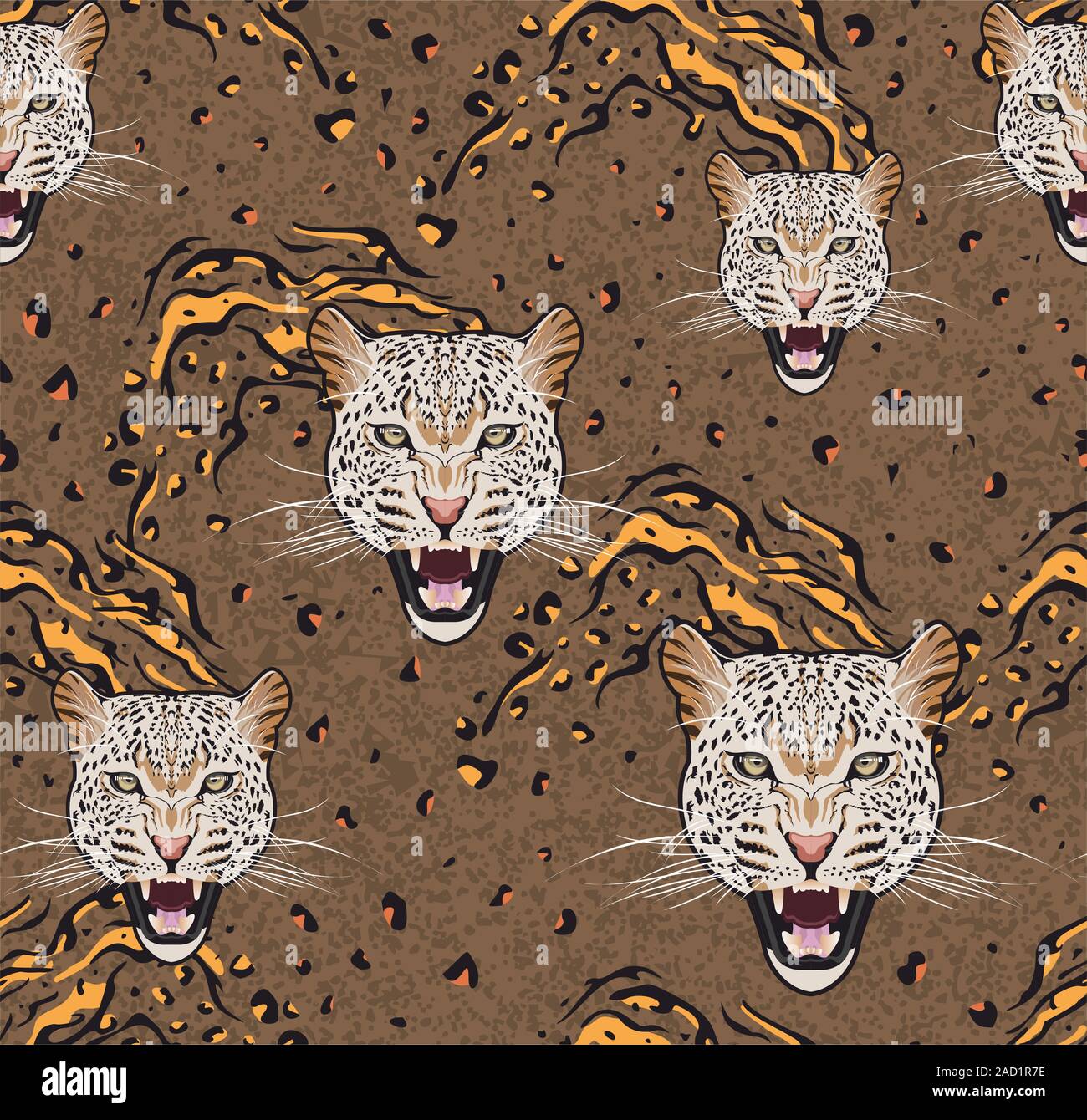 Seamless leopard face with animal skin texture pattern.Fur. - vector ...