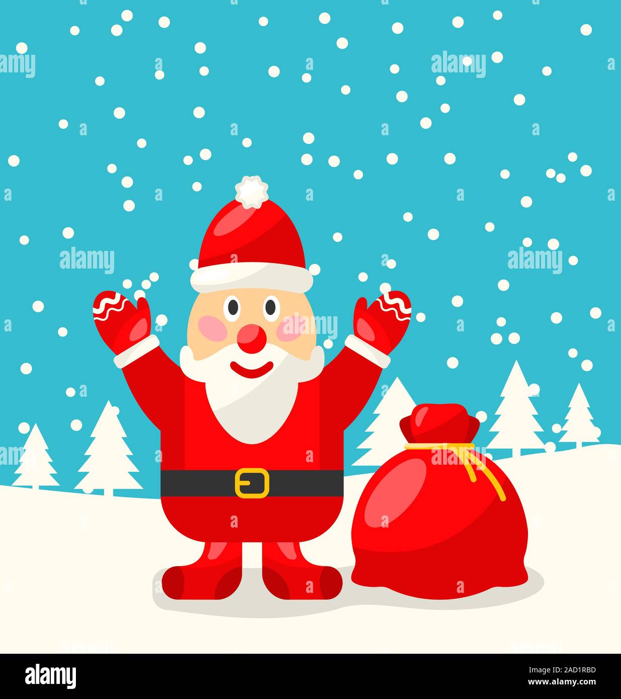 Jolly Christmas Santa Holding Up A Stack Of Presents Stock Photo - Alamy