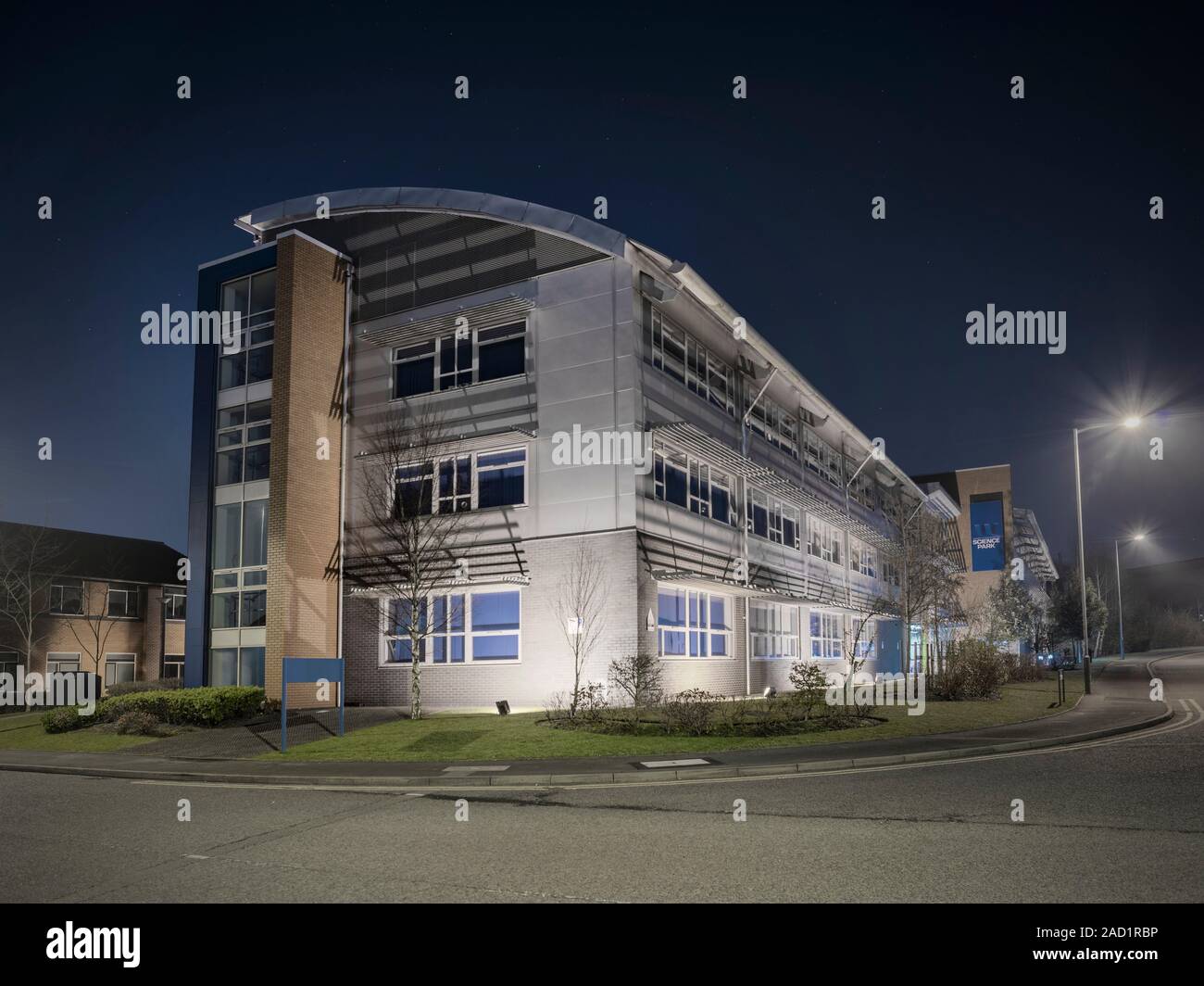 University of Wolverhampton science park at night, West Midlands, UK ...