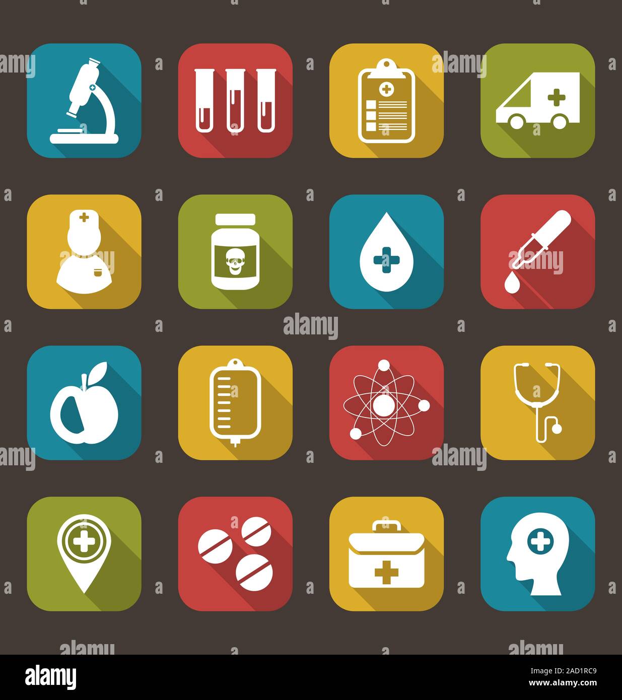 Trendy Flat Icons of Medical Elements Stock Photo - Alamy