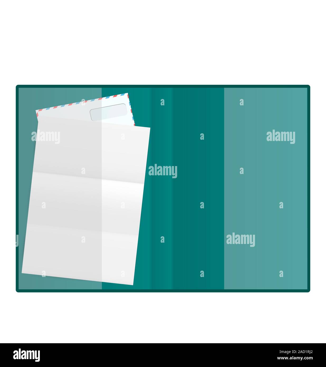 Open folder with paper and envelope, isolated on white backgroun Stock ...