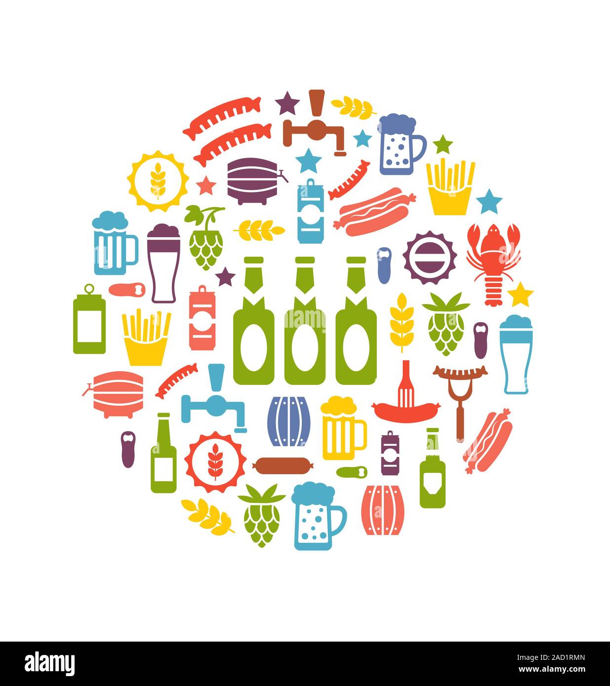 Set Colorful Icons of Beers and Snacks Stock Photo - Alamy