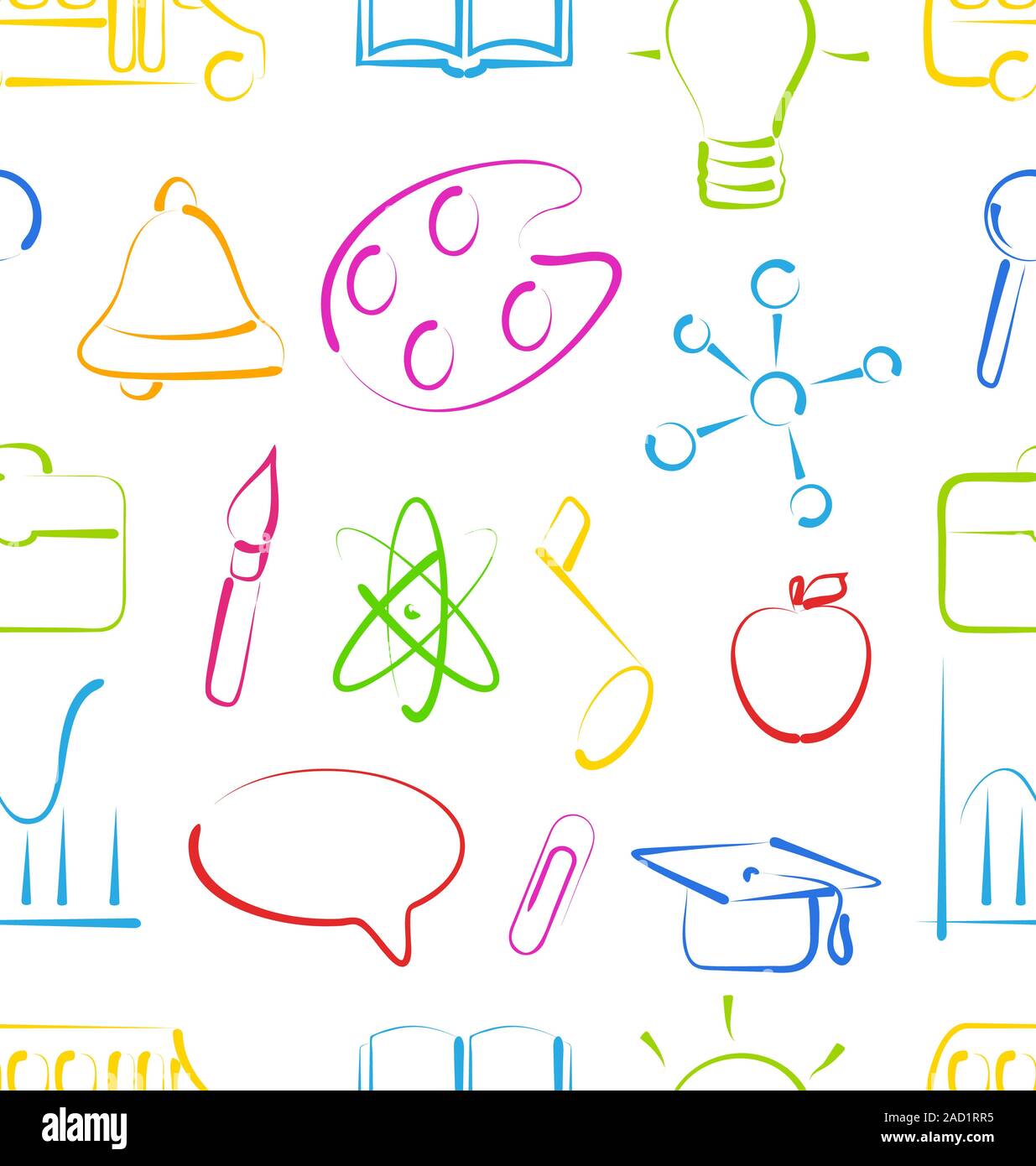 Seamless Wallpaper with Colorful Set School Objects Stock Photo - Alamy