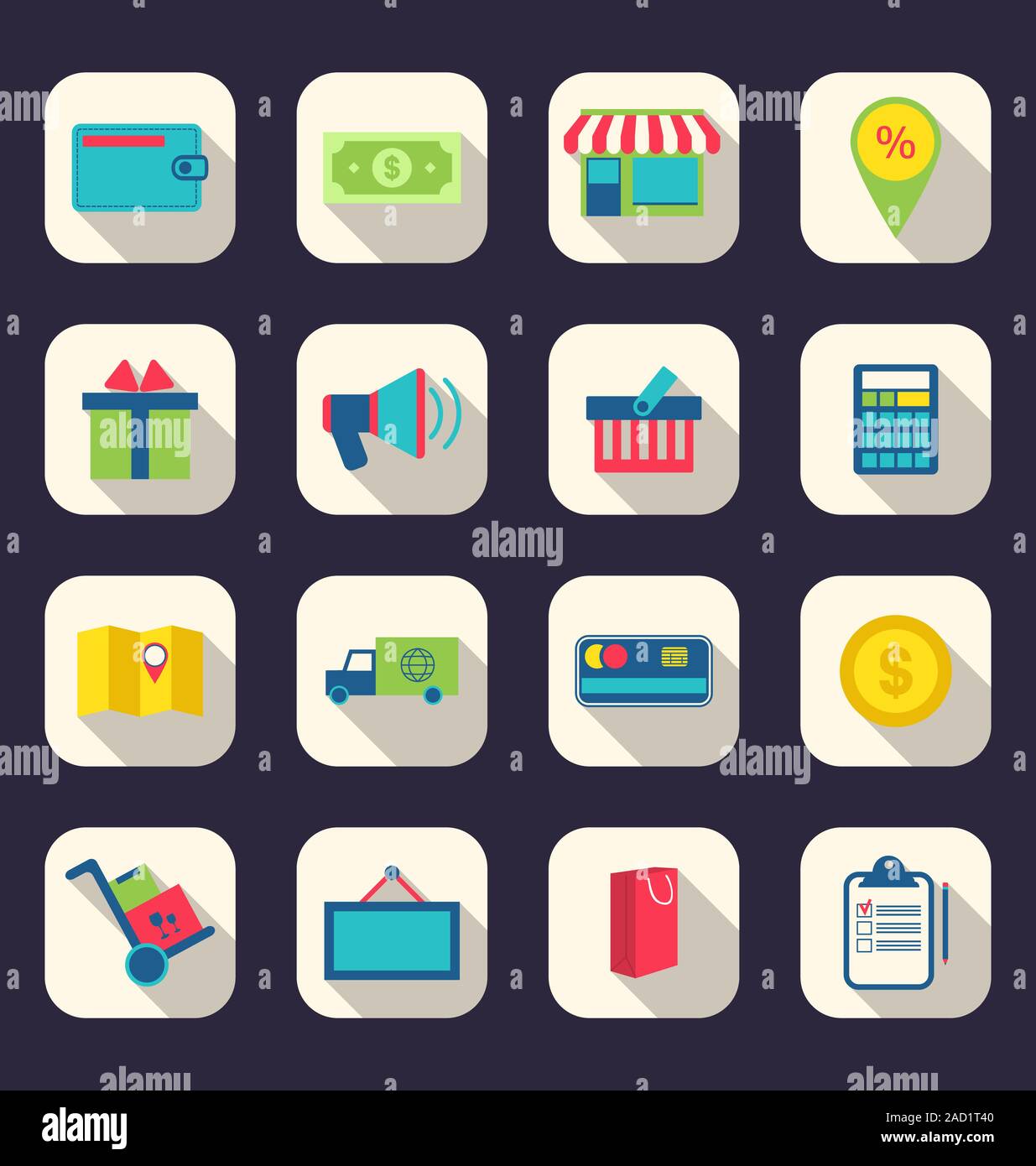 Flat icons of e-commerce shopping symbol, online shop elements a Stock ...