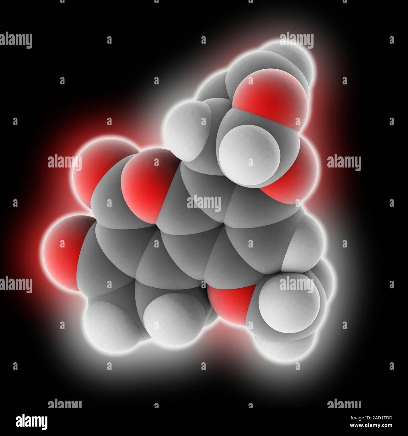 Aflatoxin B1. Molecular model of the mycotoxin aflatoxin B1 (C17.H12.O6 ...