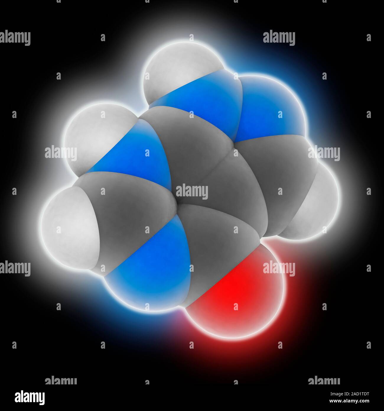 Allopurinol. Molecular model of the drug allopurinol (C5.H4.N4.O), a ...