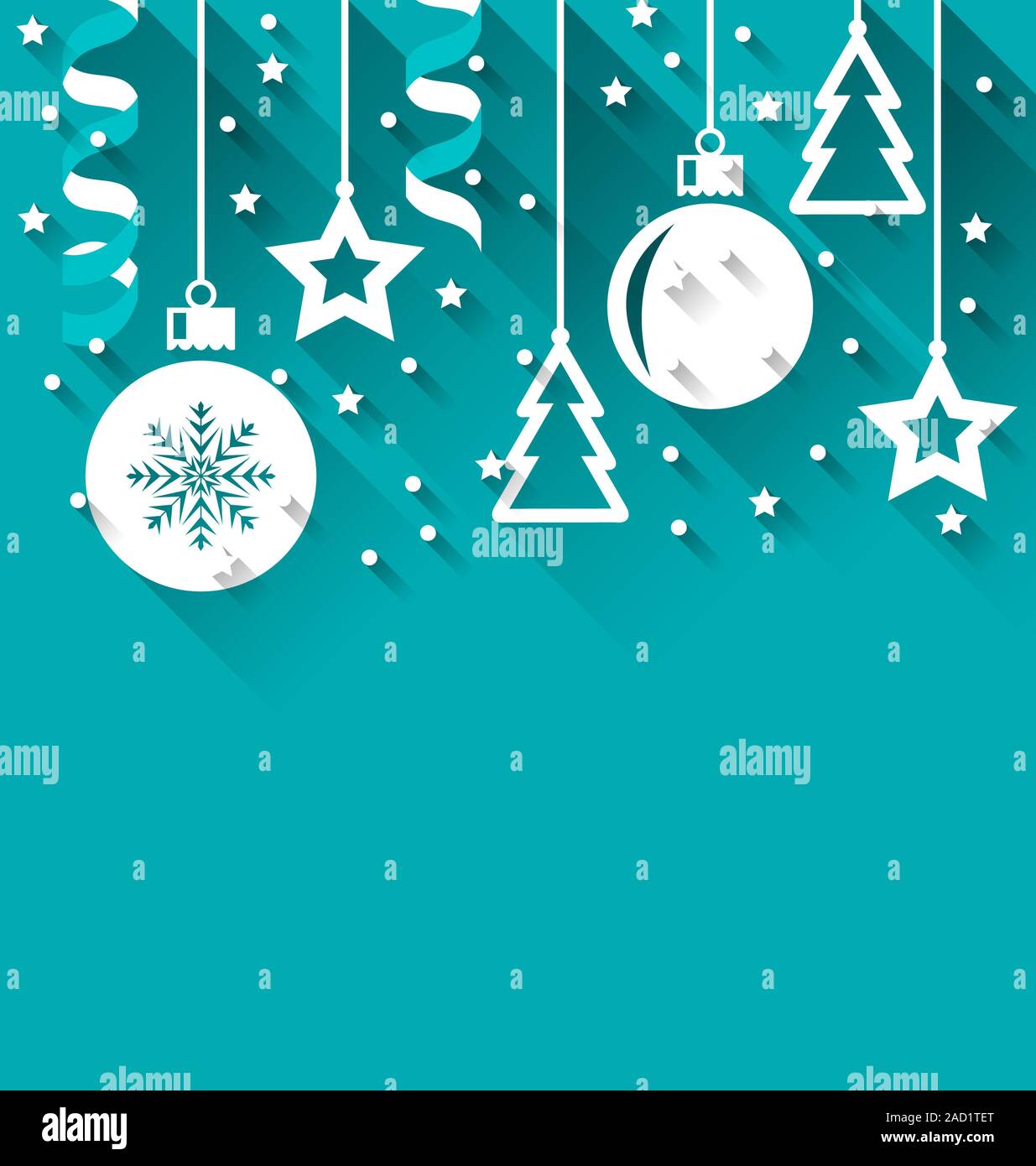 Xmas background with fir, balls, stars, streamer, trendy flat st Stock ...