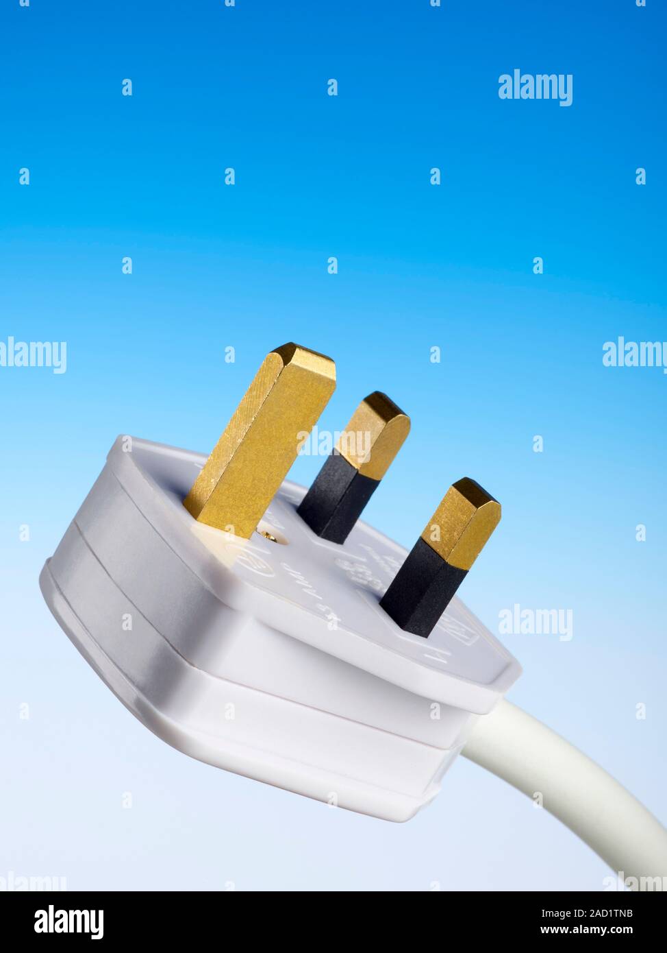 Three-pin plug. View of a three-pin mains electrical plug as used in ...