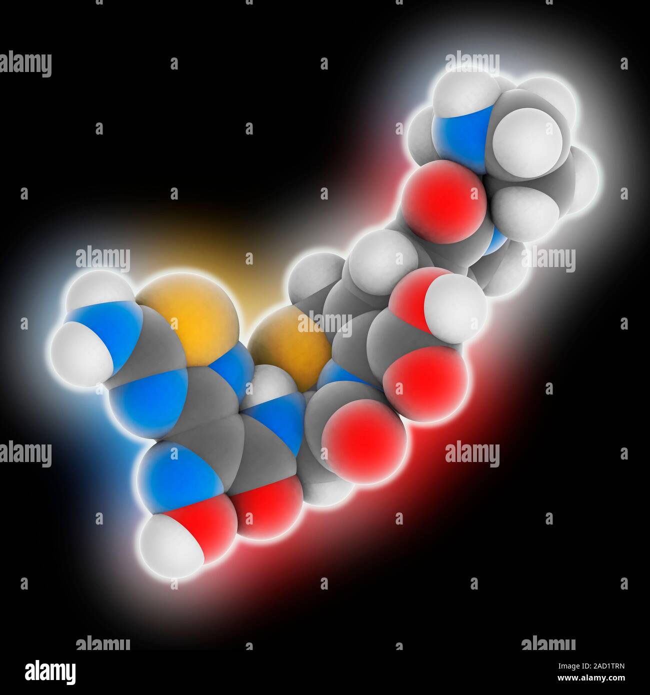 Ceftobiprole. Molecular model of the antibiotic drug ceftobiprole (C20 ...