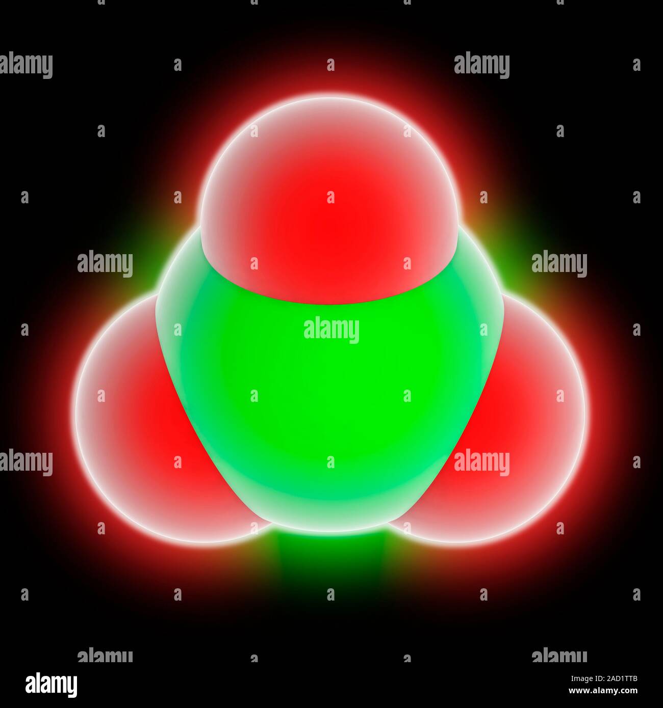 Chlorate ion. Molecular model of the chlorate anion (ClO3-). This is a ...