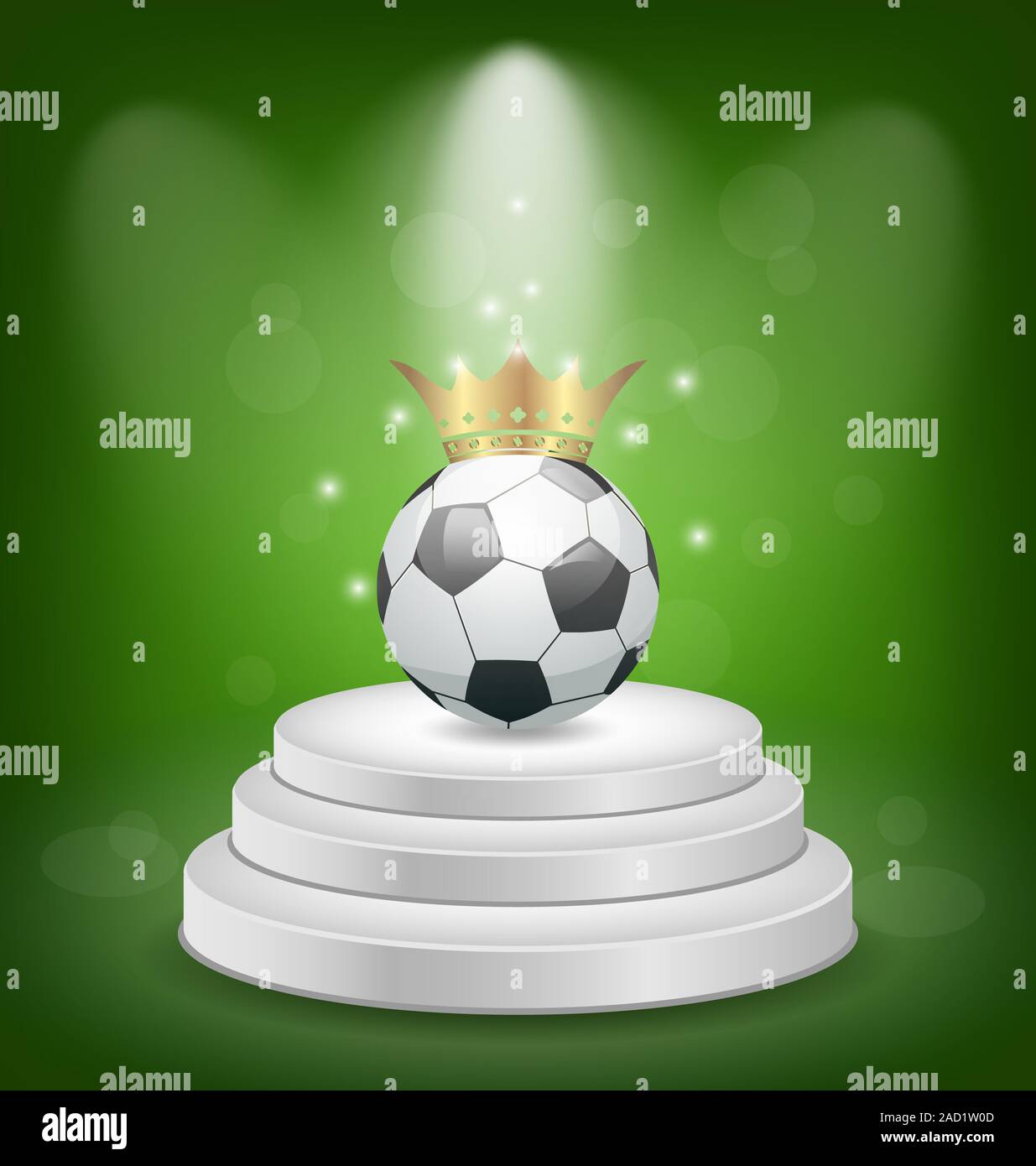 Football ball with golden crown on white podium Stock Photo - Alamy