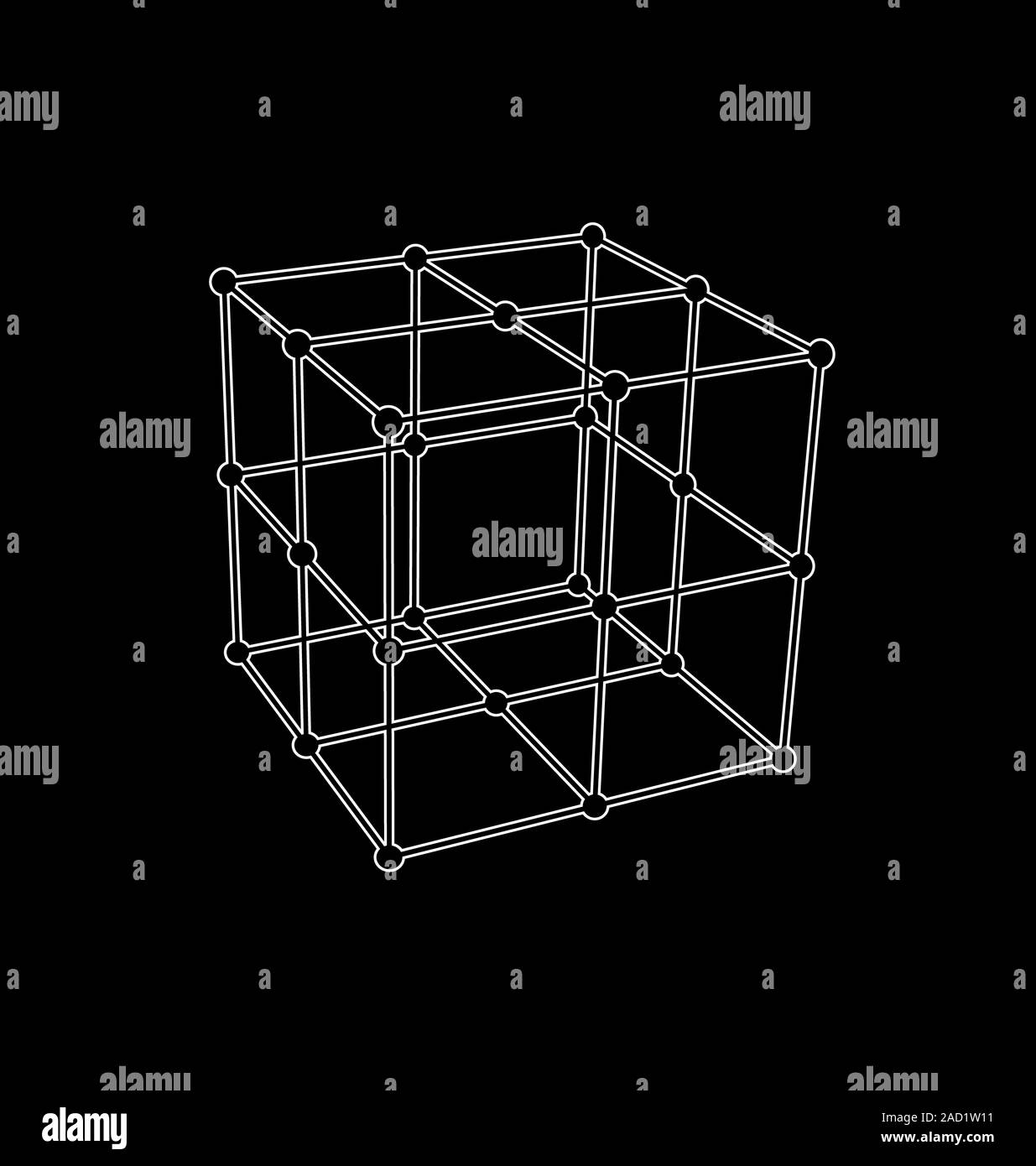 Wireframe mesh polygonal element. Cube with connected lines and dots ...