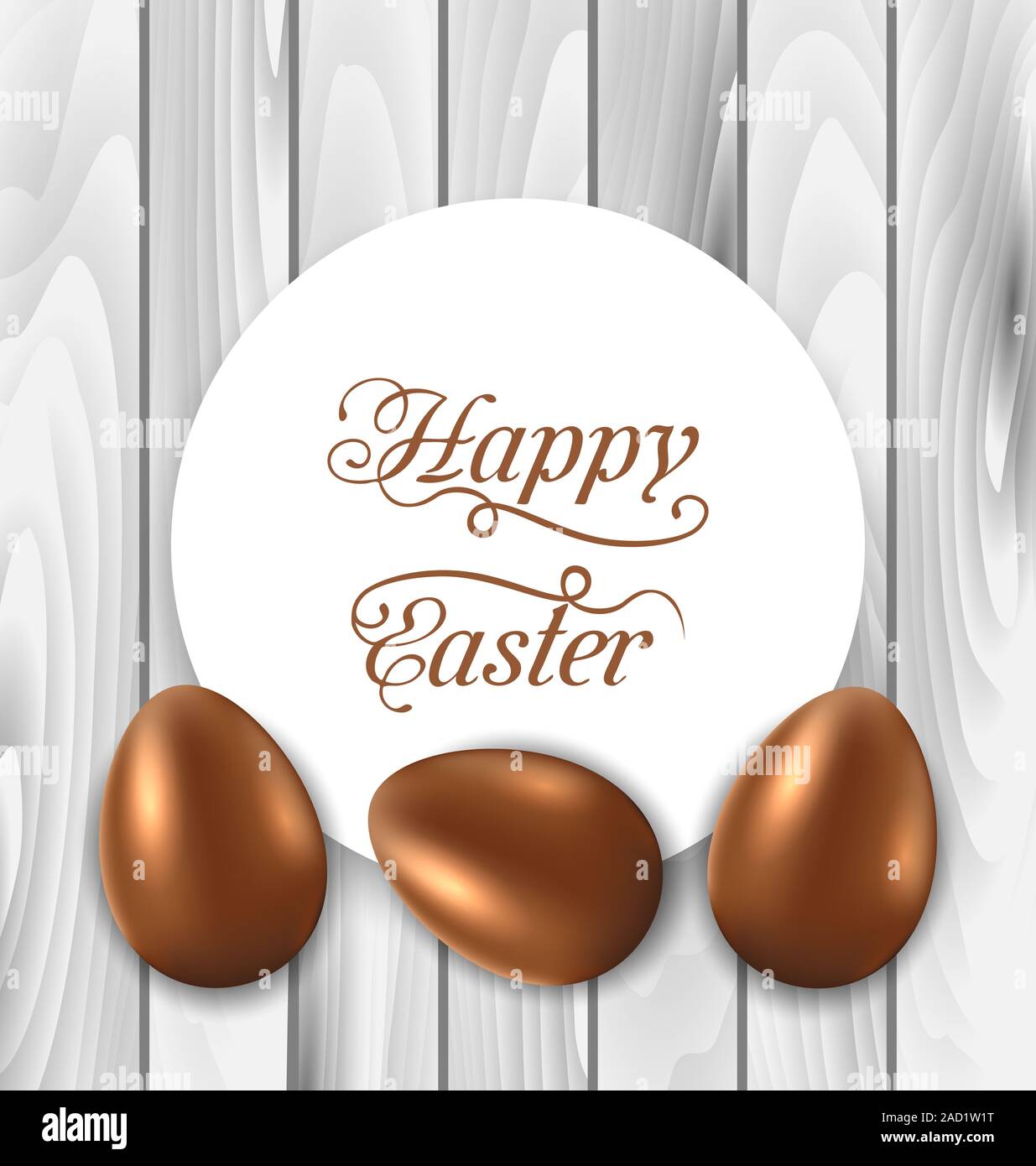 Celebration card with Easter chocolate eggs on wooden grey backg Stock ...