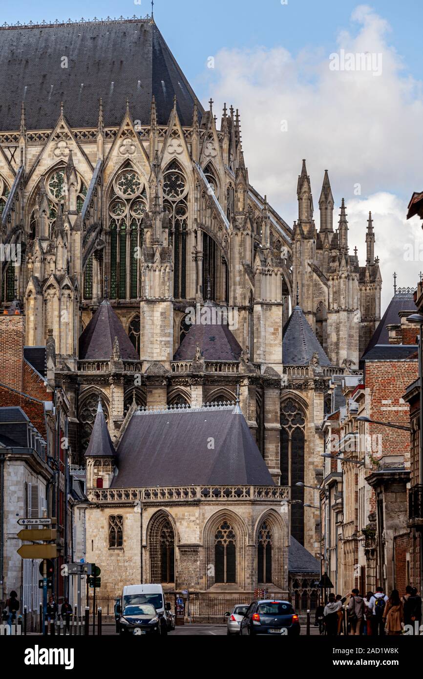 The rear facade and buttresses architecture of the Cathedral Notre Dame ...